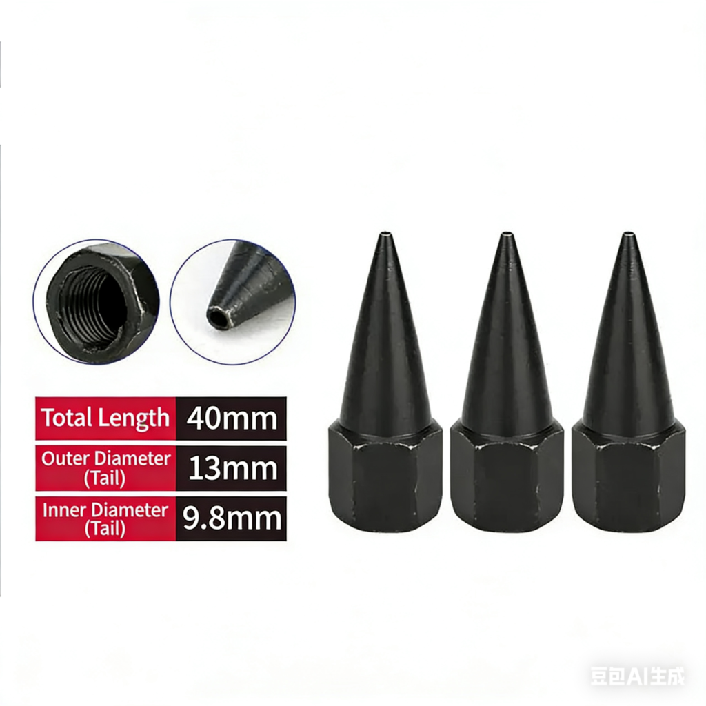 Black Pointed Grease Nozzle - 40mm Precision Grease Gun Tip for Narrow ...